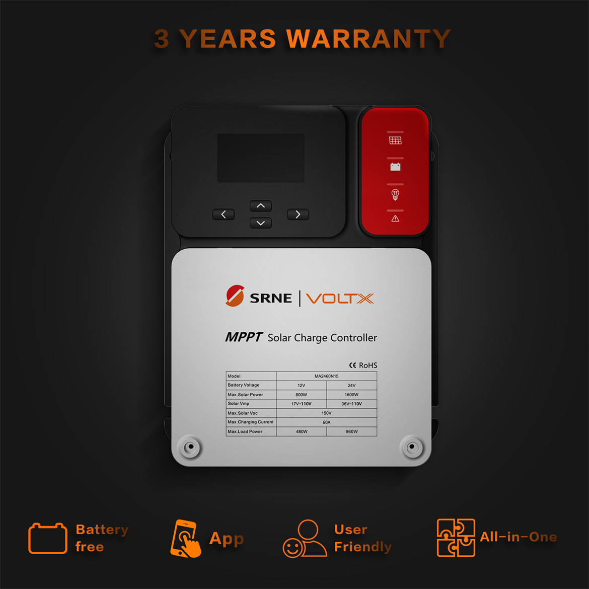 VoltX SRNE 12V/24V 60A MPPT Solar Charge Controller | Outbax